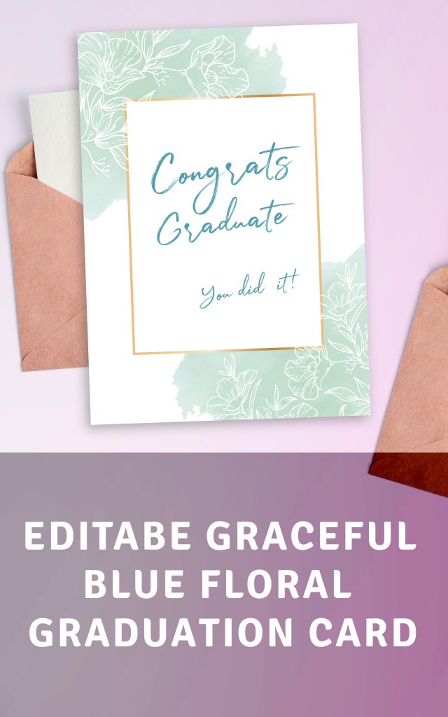 Graceful Blue Floral Graduation Card Template Editable Online