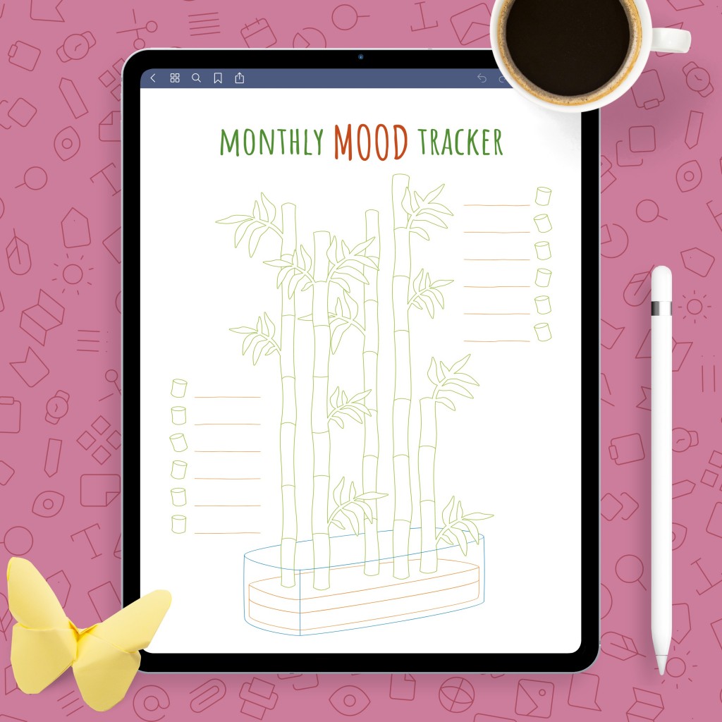 Green Bamboo BuJo Mood Tracker Template Template - Printable PDF