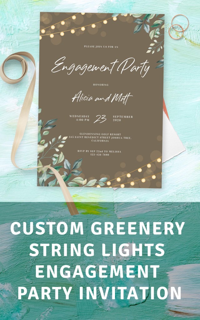 Greenery String Lights Engagement Party Invitation Template Online Maker