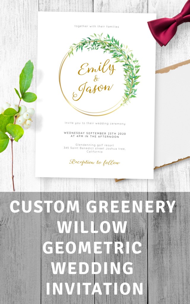 Greenery Willow Geometric Wedding Invitation Template Online Maker