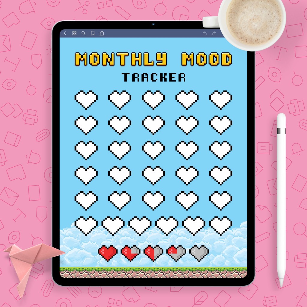 Life Hearts Monthly Mood Tracker Template Template - Printable PDF