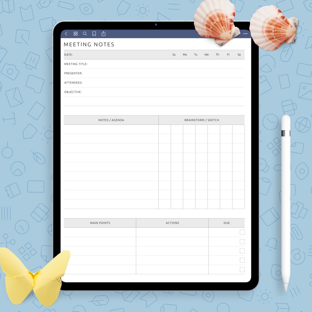 Meeting Notes Extended Template Template - Printable PDF