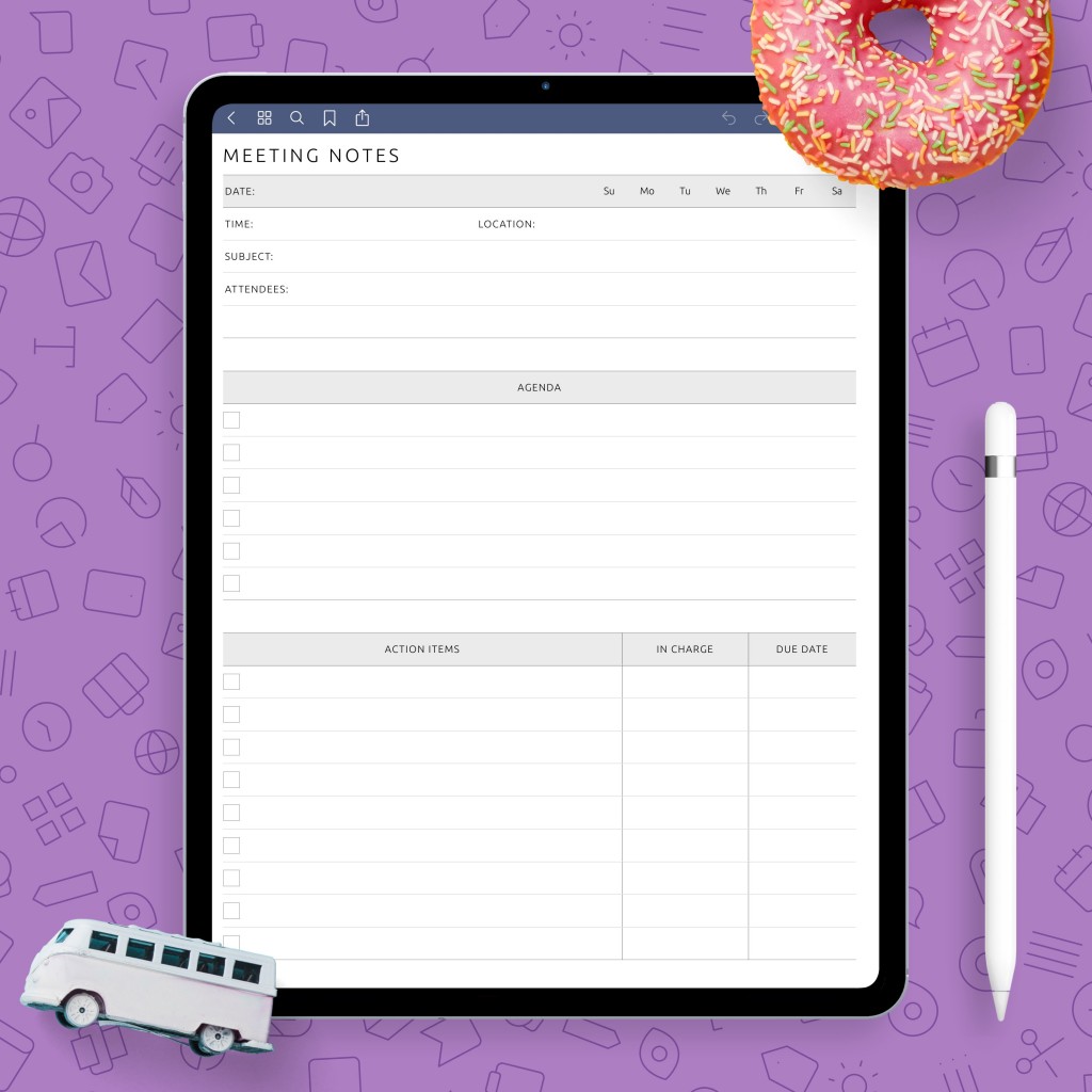 Meeting Plan with Actions Template Template - Printable PDF