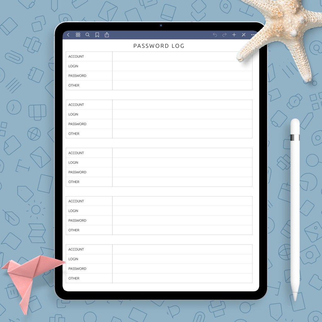 Minimal Password Log Template Template - Printable PDF