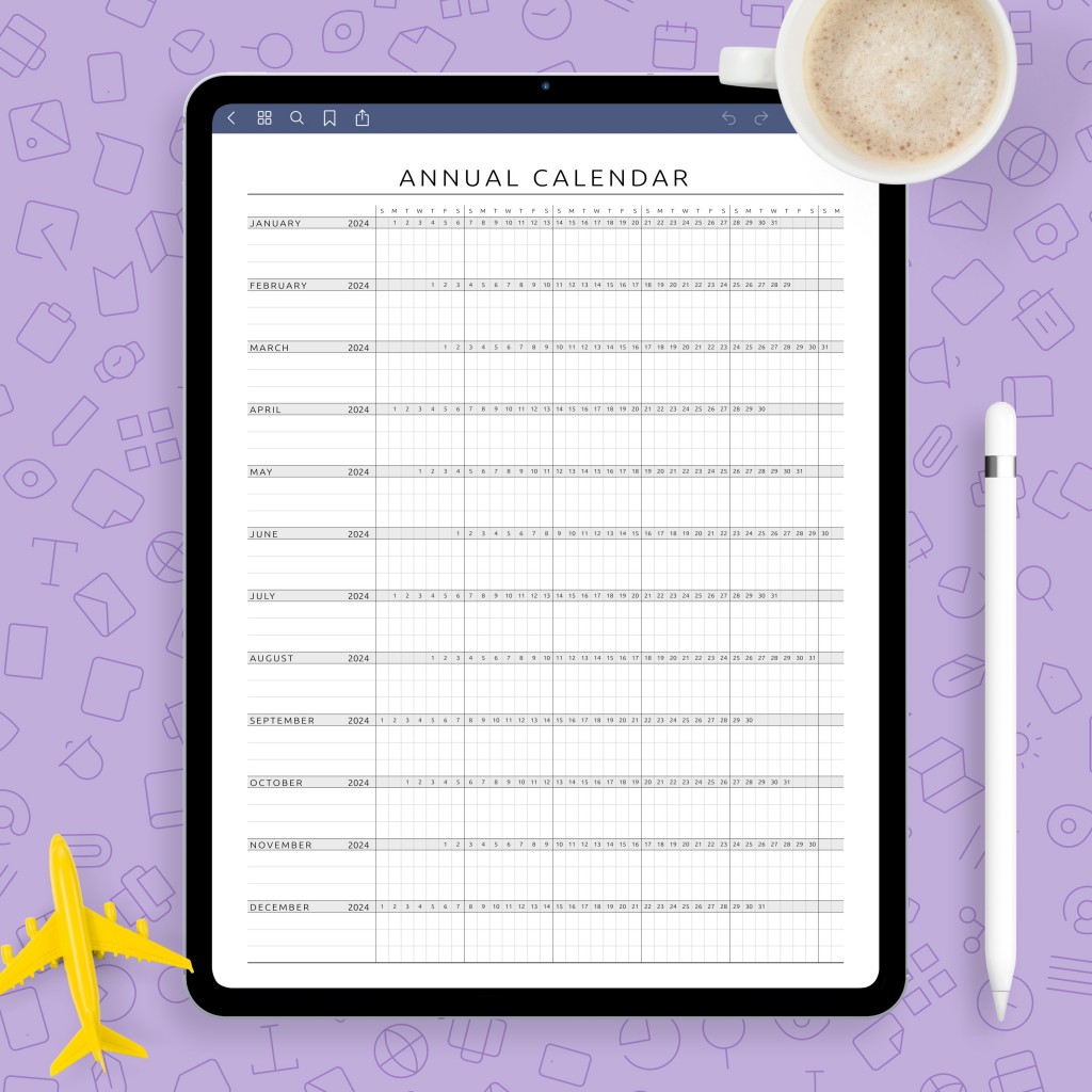 Minimalist Annual Calendar Template Template - Printable PDF