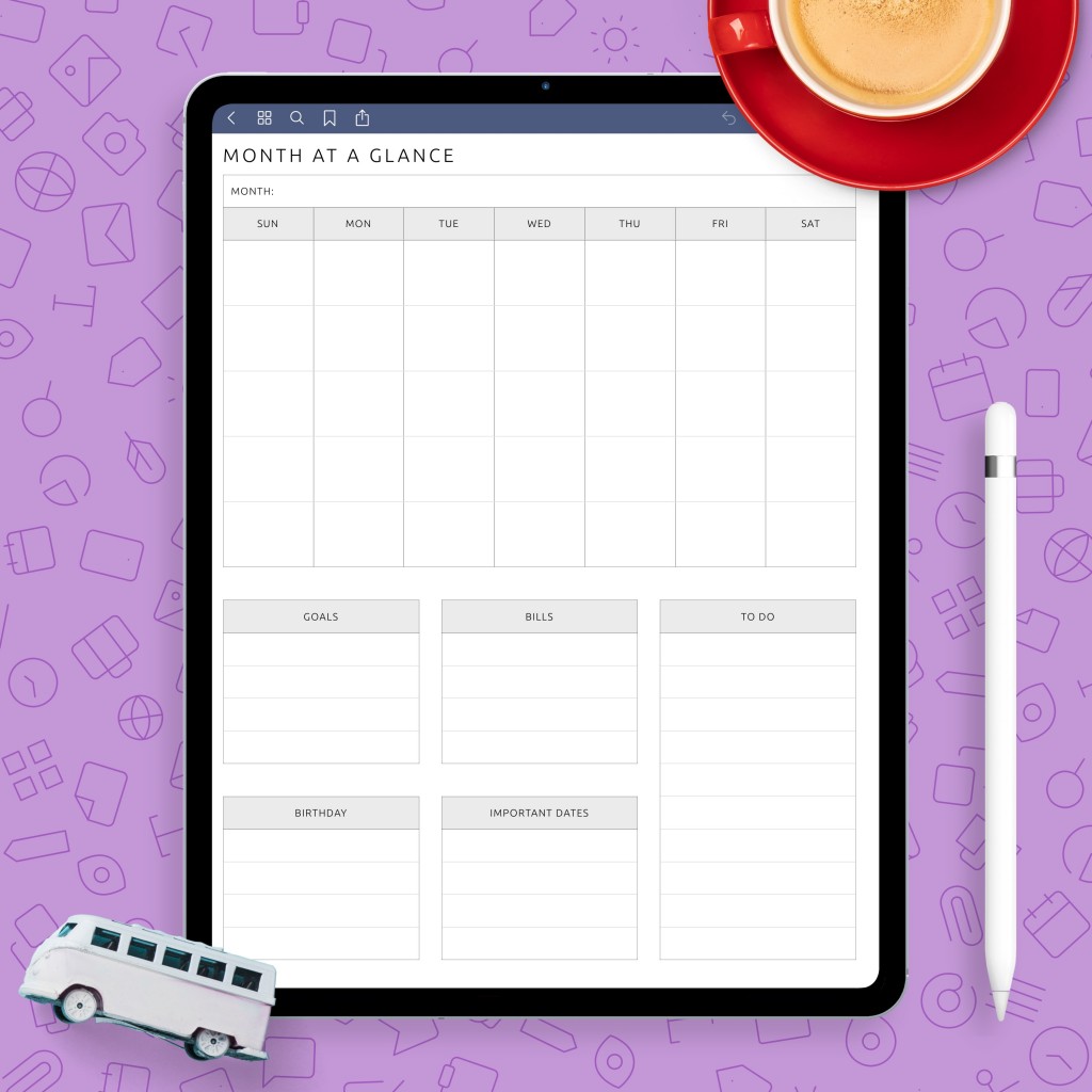 Month at a Glance Template Template - Printable PDF
