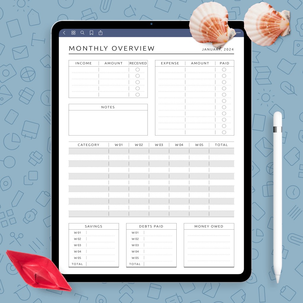 Monthly Budget Overview Template - Download Printable PDF