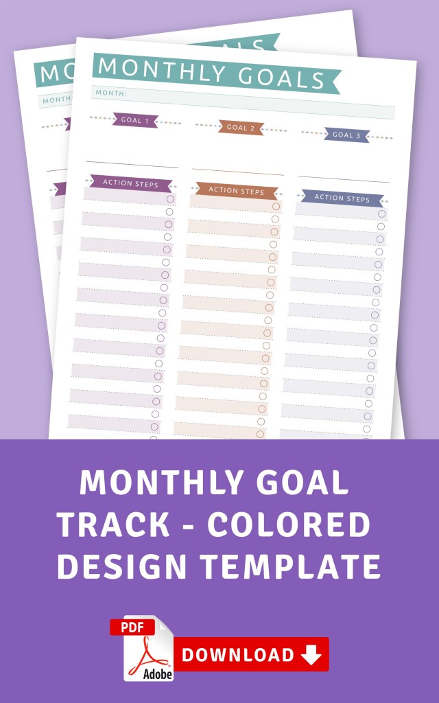 Monthly Goal Track - Colored Design Template - Printable PDF