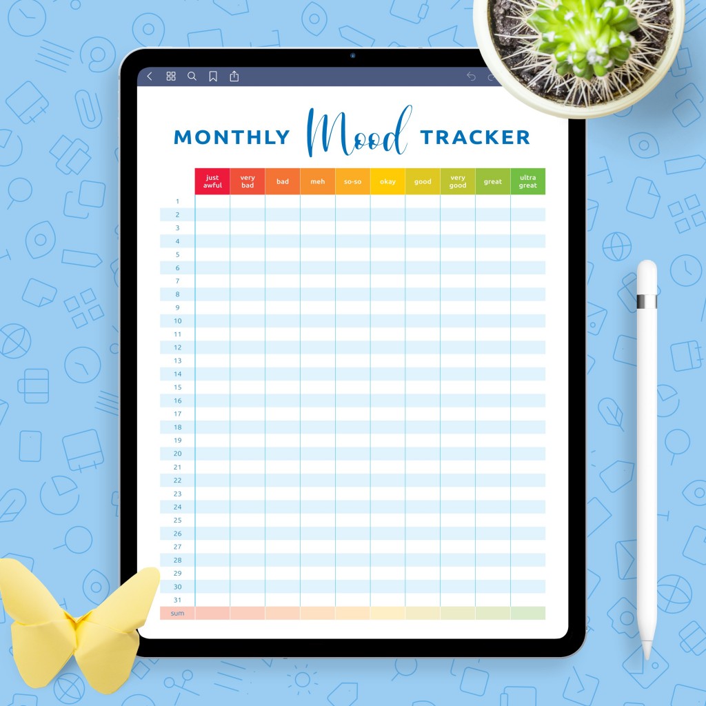 Monthly Mood Tracking Template Template - Printable PDF