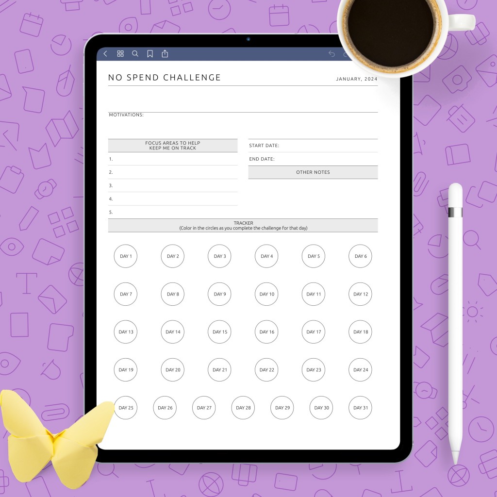 No-Spend Challenge Tracker Template Template - Printable PDF