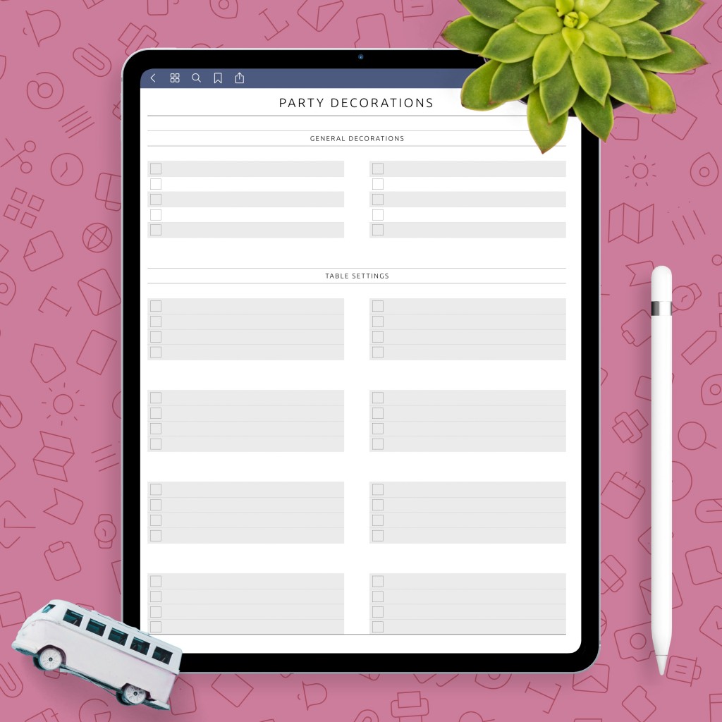 Party Decorations List - Original Style Template - Printable PDF