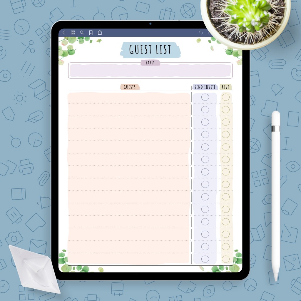 Party Guest List - Floral Style Template - Printable PDF