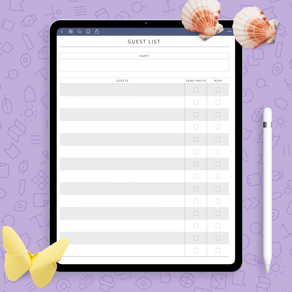 Party Guest List - Original Style Template - Printable PDF