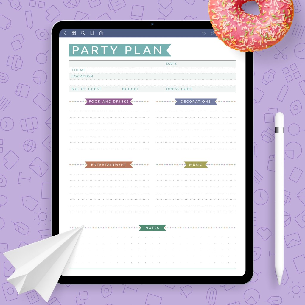 Party Plan - Casual Style Template - Printable PDF