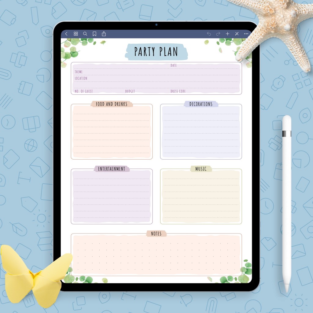 Party Plan - Floral Style Template - Printable PDF