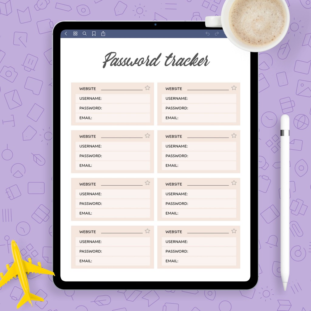 Password Organizer Template Template - Printable PDF
