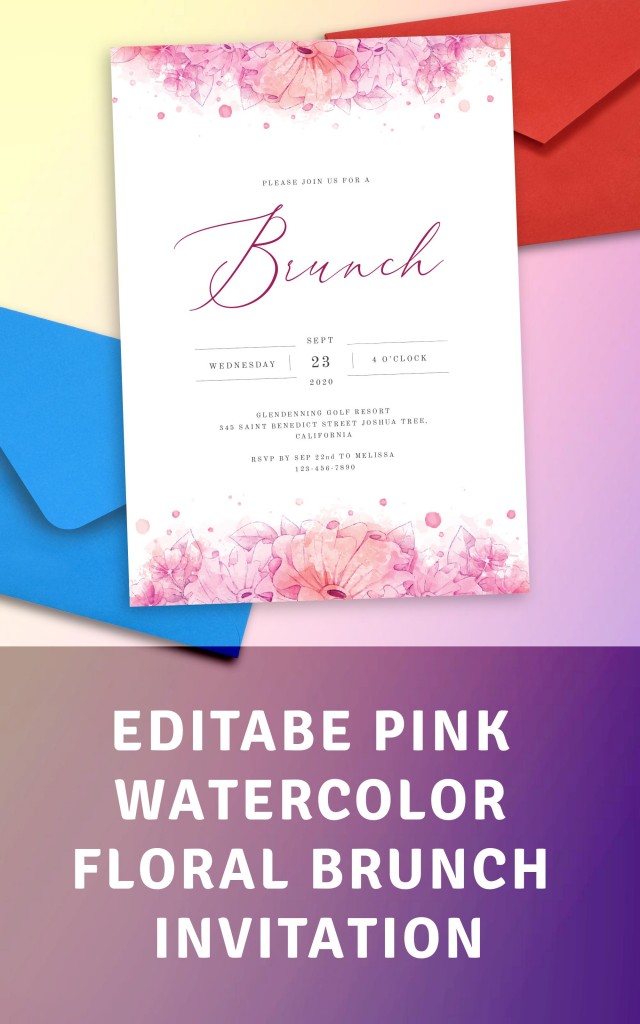 Pink Watercolor Floral Brunch Invitation Template Online Maker