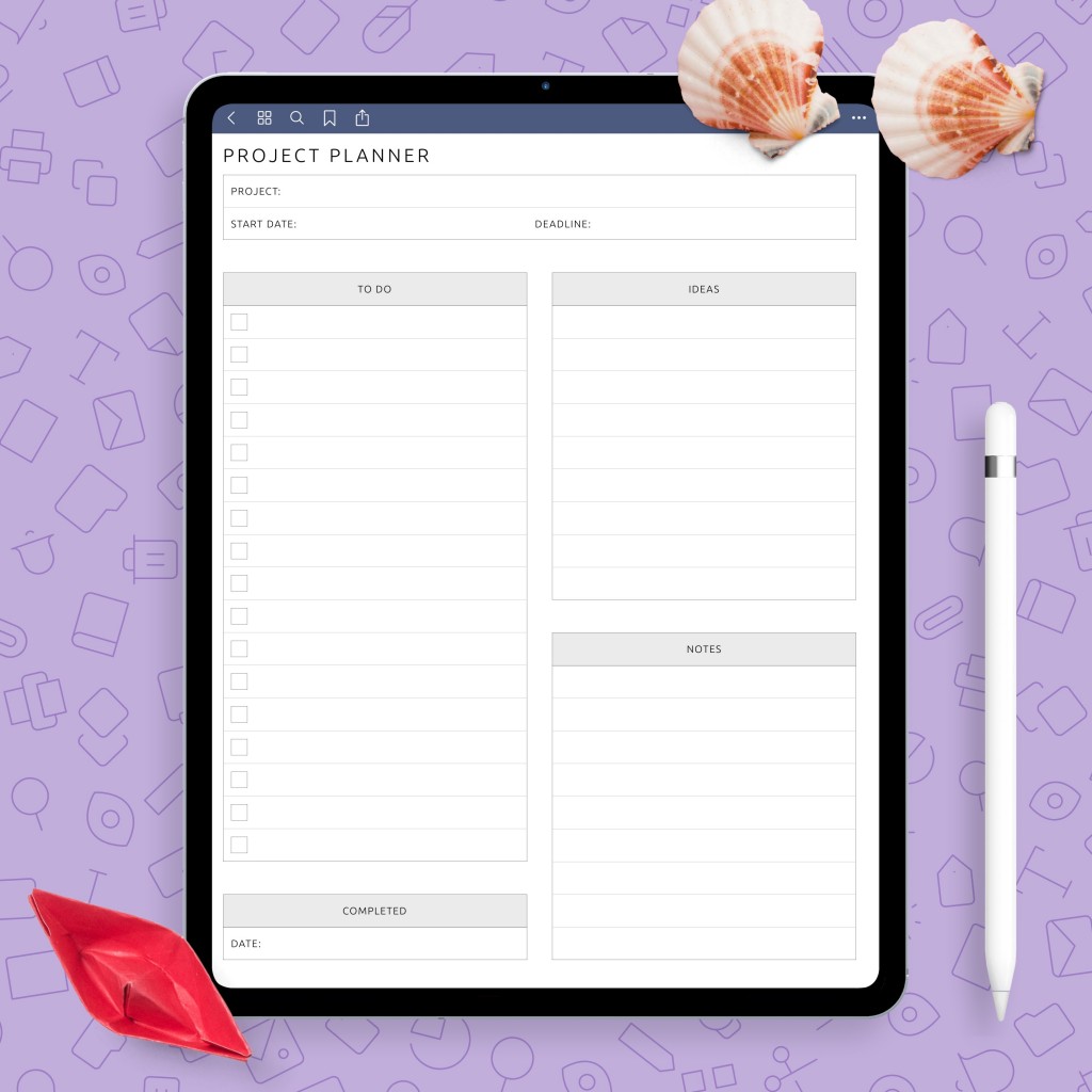 Project Planner On One Page Template Template - Printable PDF