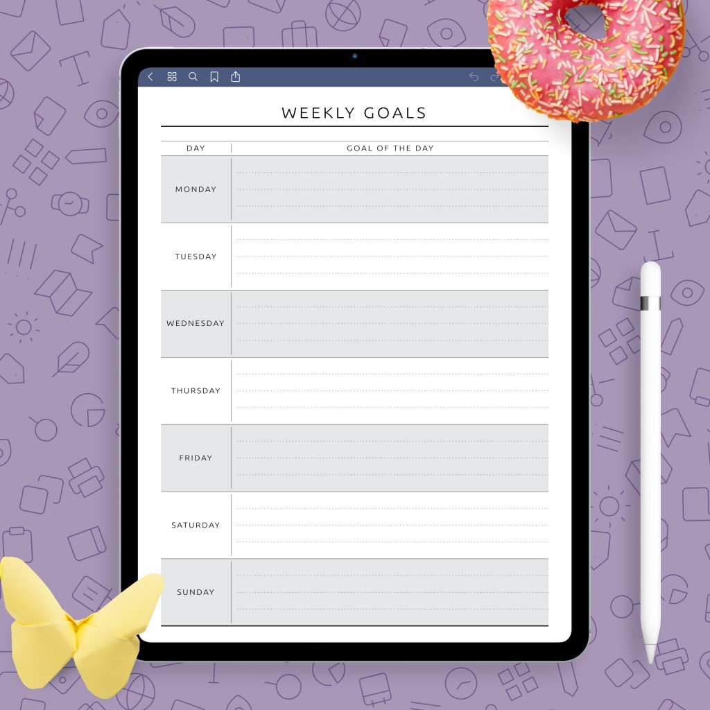 Seven Days Weekly Goals - Formal Style Template - Printable PDF