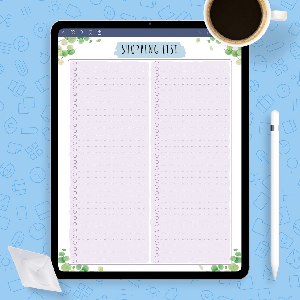 Shopping List Template - Floral Style Template - Printable PDF