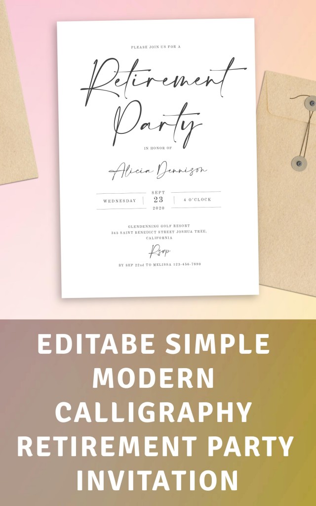 Simple Modern Calligraphy Retirement Party Invitation Template Online Maker