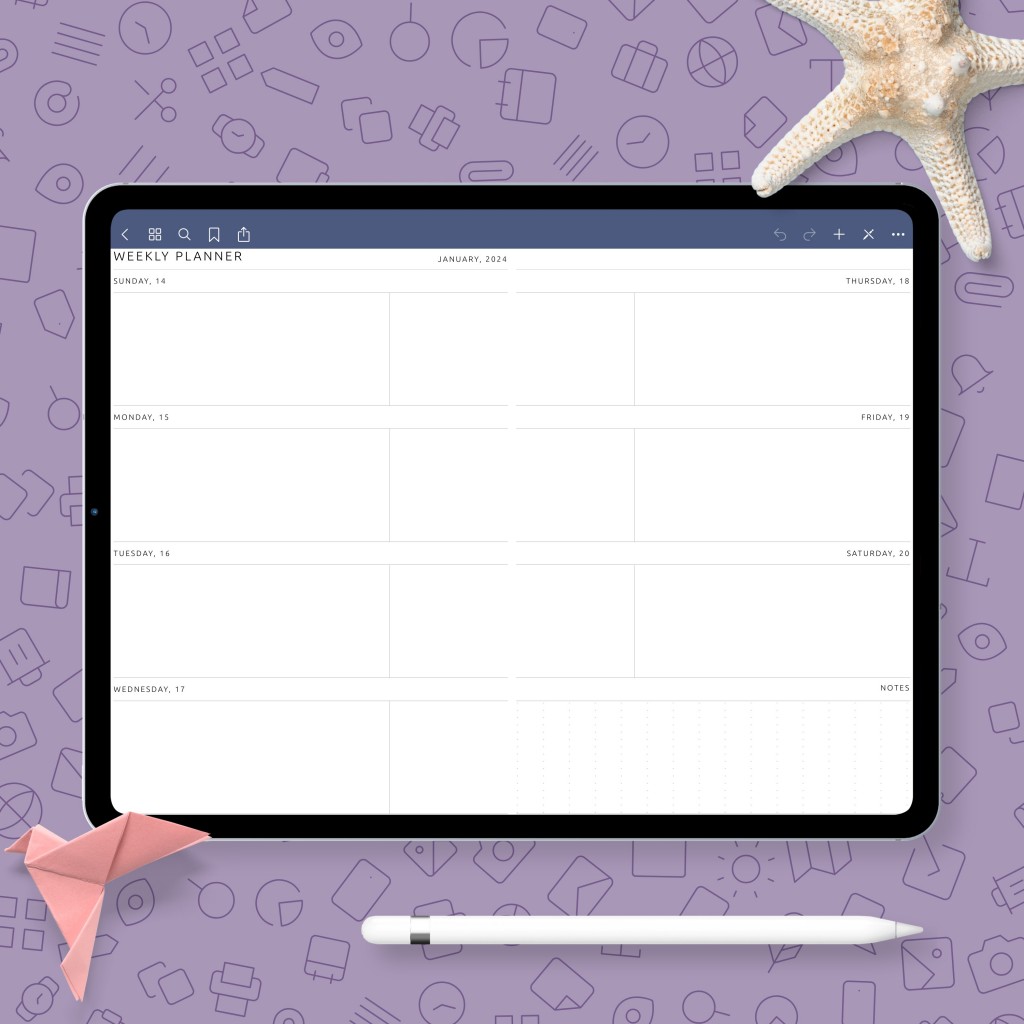 Simple Style 2 Page Weekly Calendar Template Template - Printable PDF