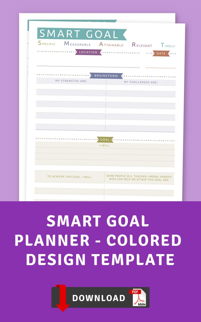 Smart Goal Planner - Colored Design Template - Printable PDF