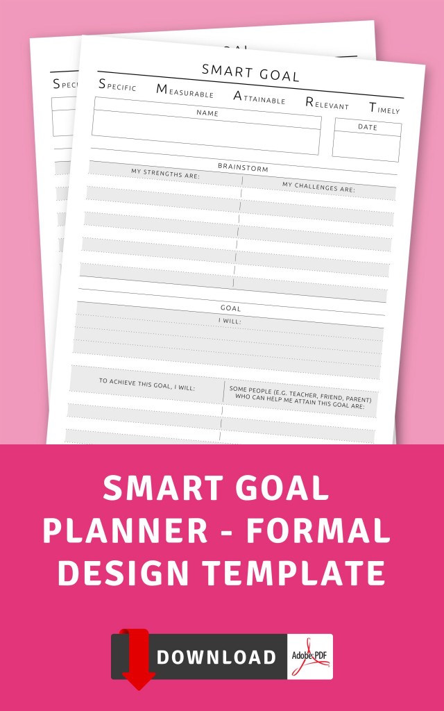 Smart Goal Planner - Formal Design Template - Printable PDF