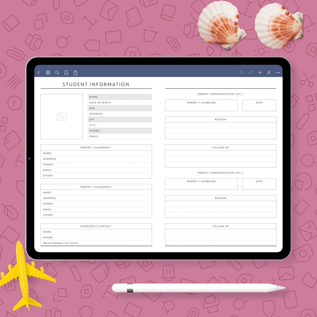 Student Info Page Template Template - Printable PDF