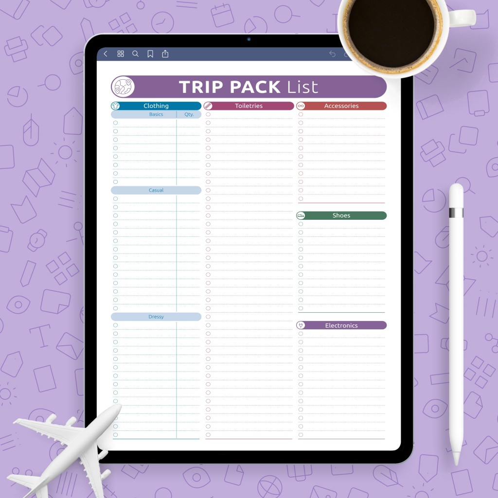 Trip Pack List Template - Download Printable PDF | Printsbery