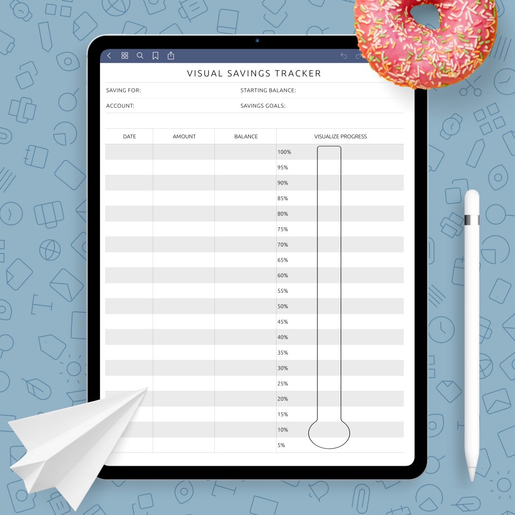Visual Savings Tracker Template Template - Printable PDF