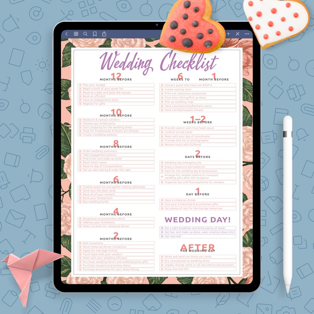 Wedding Checklist Template - Printable PDF