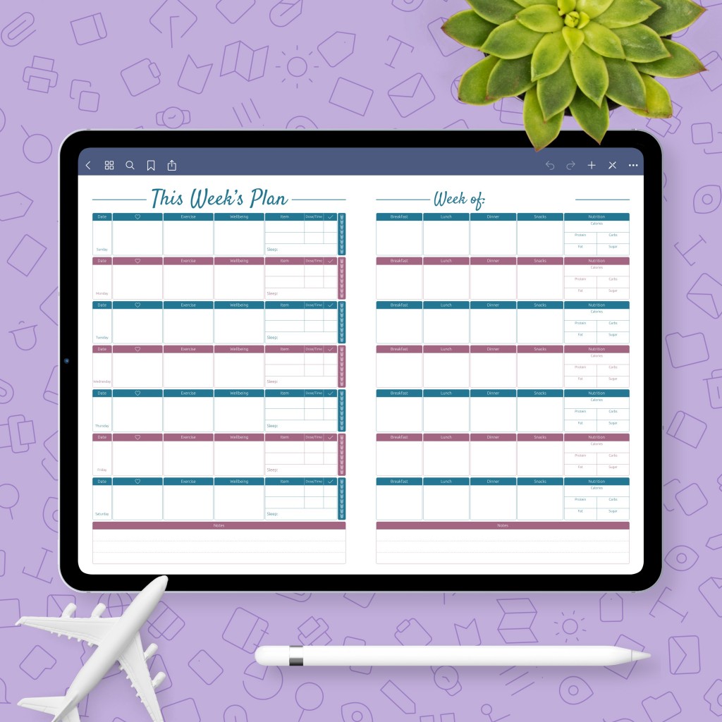 Weekly Fitness And Meal Template - Download Printable PDF