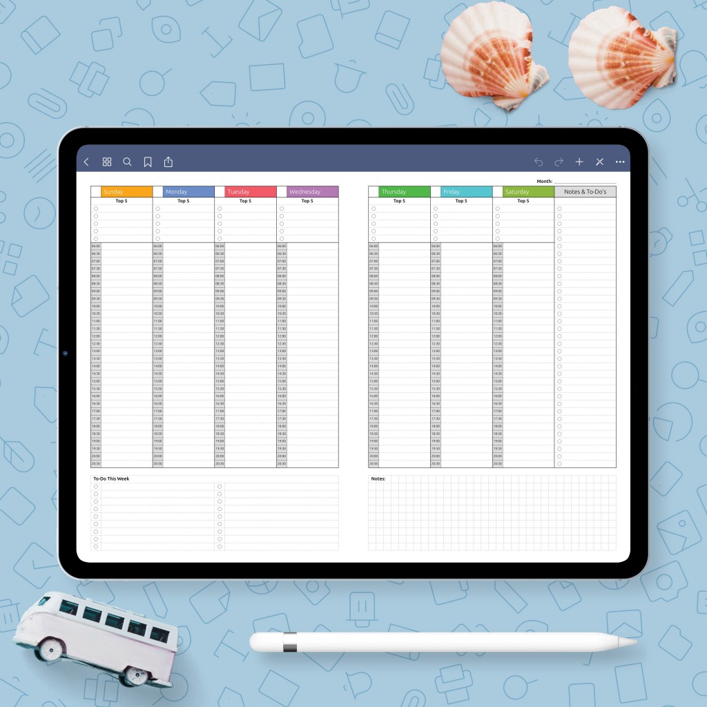 Weekly Hourly Schedule Undated Template Printable PDF