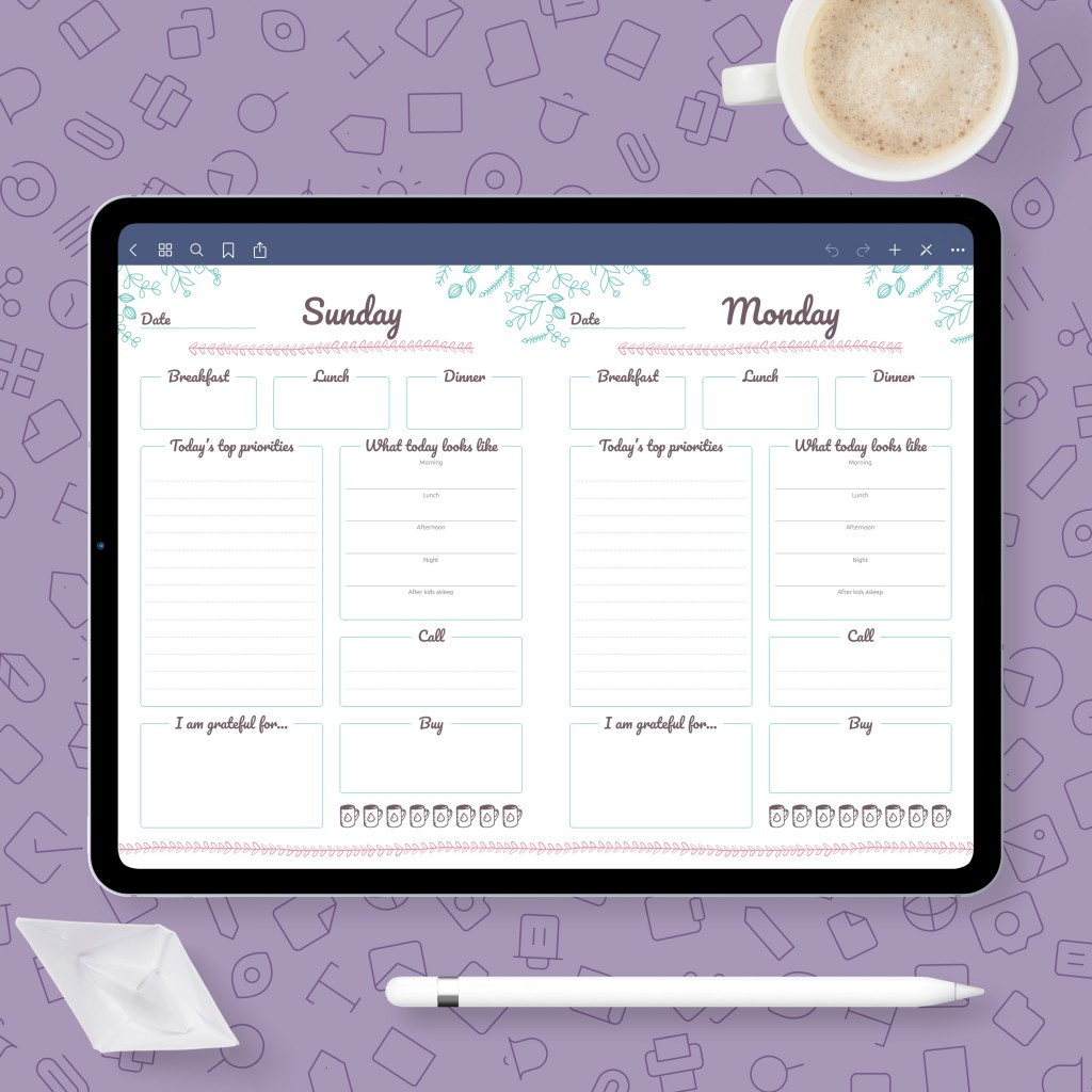 Weekly Organizer Pages Template - Printable PDF