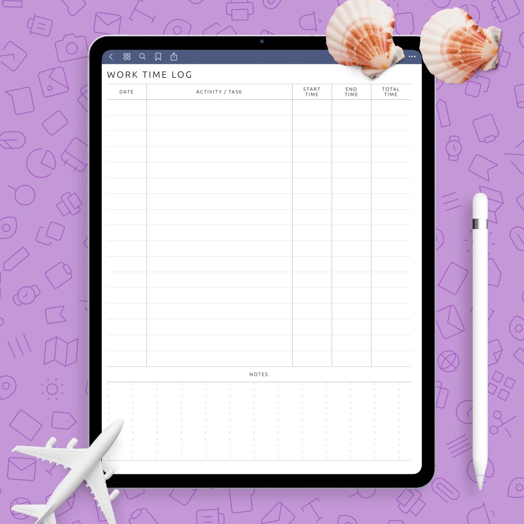 Work Time Log Template Template - Printable PDF