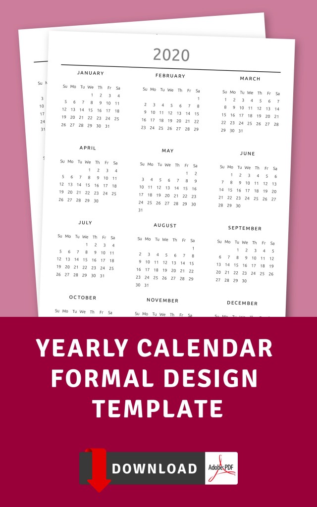 Yearly Calendar Formal Design Template - Download Printable PDF